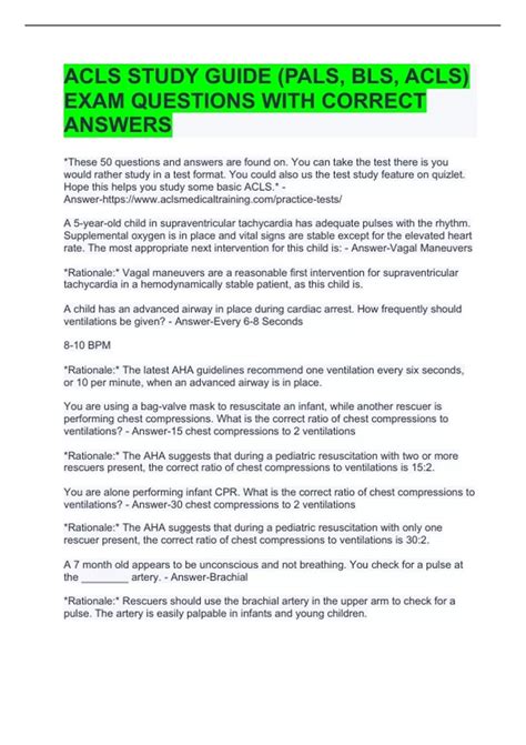 ACLS STUDY GUIDE PALS BLS ACLS EXAM QUESTIONS WITH CORRECT ANSWERS ACLS Stuvia US
