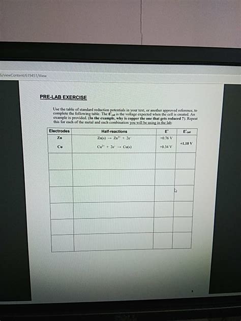 Solved 19451 View Pre Lab Exercise Use The Table Of Standard