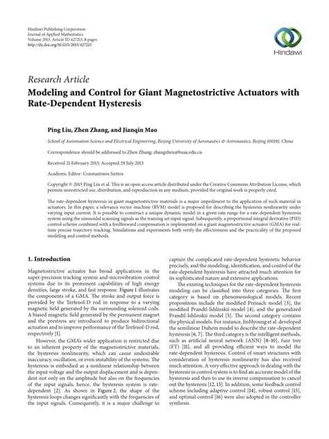 Pdf Modeling And Control For Giant Magnetostrictive Actuators With Rate Dependent Hysteresis