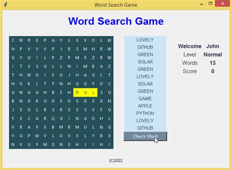 Word Search Game In Python Free Source Code SourceCodester
