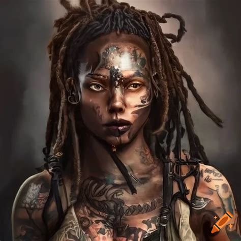 Fantasy Portrait Of A Woman With Dark Dreadlocks And Tattoos On Craiyon