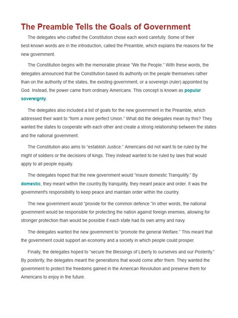 Section 1 The Preamble Tells The Goals Of Government Pdf