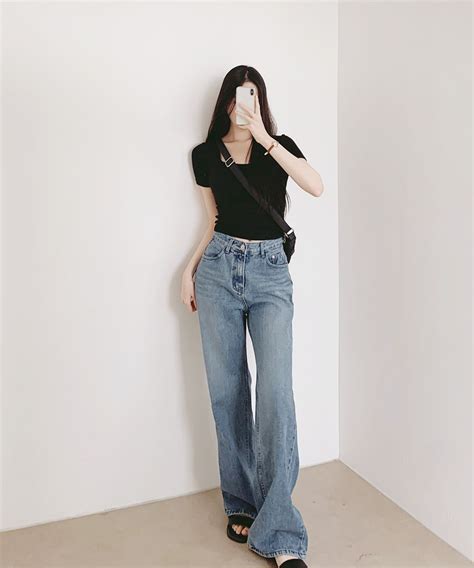 여름 하이웨스트 데님 와이드팬츠 긴바지 롱팬츠 캐주얼 베이직 심플 캠퍼스룩 학생룩 데일리룩