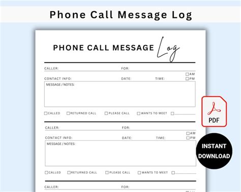 Phone Call Message Log Printable Telephone Template Voicemail Tracker Call Message Sheet