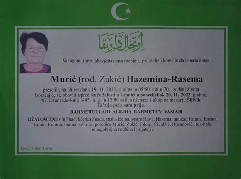 Preminula Je Murić Hazemina Rasema