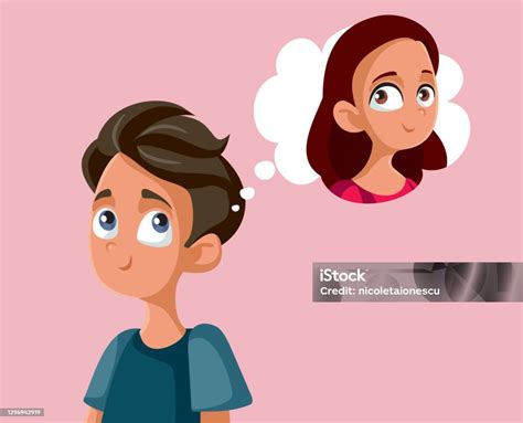 Remaja Lakilaki Merasa Jatuh Cinta Memikirkan Pacarnya Ilustrasi Stok