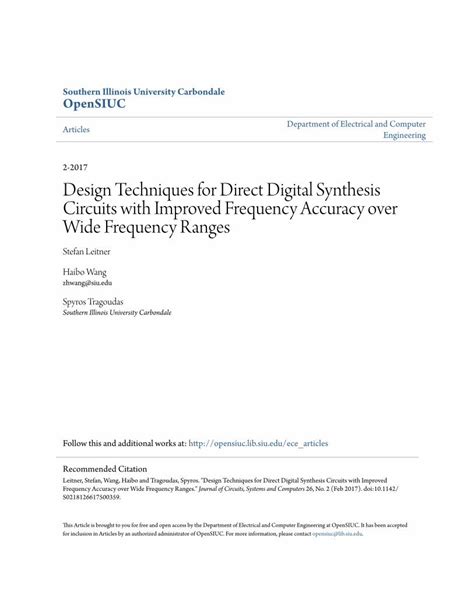 Pdf Design Techniques For Direct Digital Synthesis Circuits With