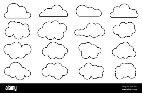 Set Of Outline Cloud Icons Weather Climate Symbol Cloud Shapes Collection Stock Vector Image