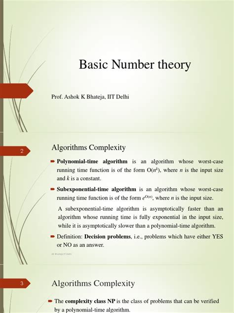 Basic Number Theory Prof Ashok K Bhateja Iit Delhi Pdf Time Complexity Computational