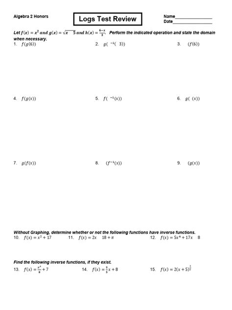 Logarithms Test Review 2016 Pdf Logarithm Function Mathematics