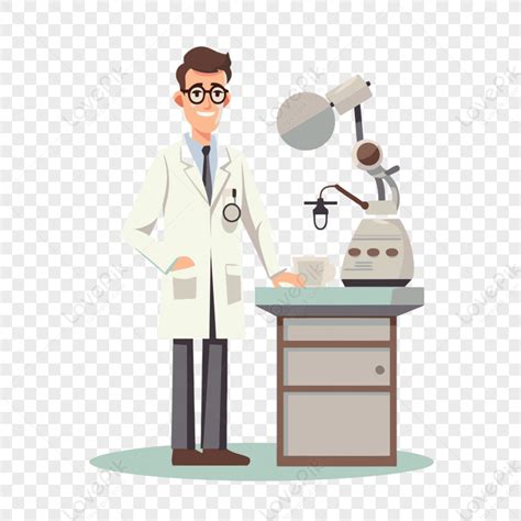 그의 책상에 현미경 서 실험실 코트에 비뇨기과 클립 아트 평면 만화 남자 벡터 Png 일러스트 무료 다운로드 Lovepik