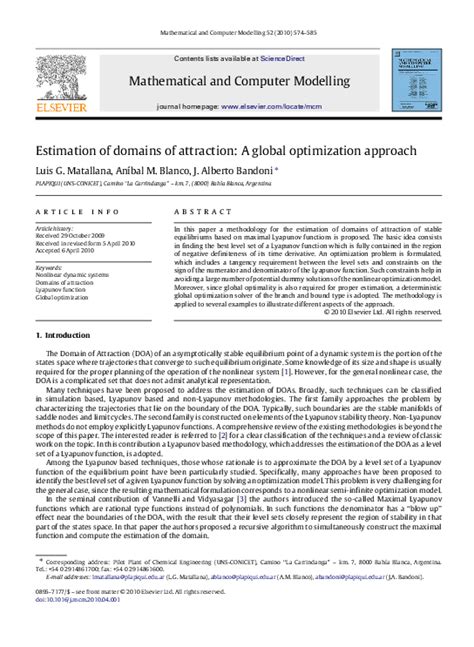 Pdf Estimation Of Domains Of Attraction A Global Optimization Approach