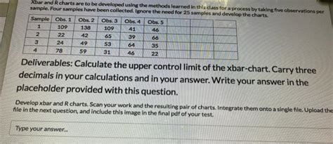 Solved Xbar And R Charts Are To Be Developed Using The Chegg