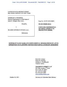 Defendant Bank Markazis Supplemental Memorandum Of Law In Opposition
