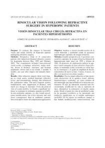 Pdf Binocular Vision Following Refractive Surgery In Hyperopic Patients