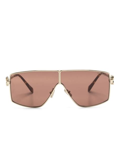 Miu Miu Eyewear Солнцезащитные очки пилоты с Логотипом Золотистый Farfetch Kz
