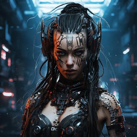 Premium Ai Image Portrait Of Beautiful Female Cyberpunk Warrior