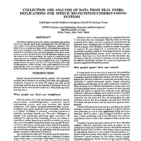 Collection And Analysis Of Data From Real Users Implications For Speech Recognition