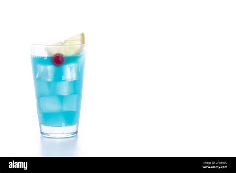 Deep Blue Sea Martini Cocktail Isolated On White Background Close Up