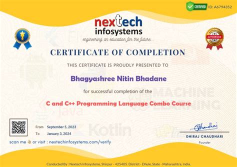 bhagyashree bhadane on linkedin successfully completed c and c