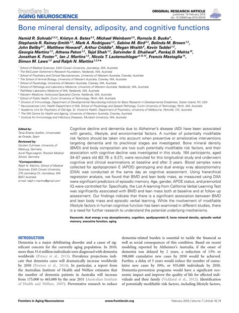 Pdf Bone Mineral Density Adiposity And Cognitive Functions