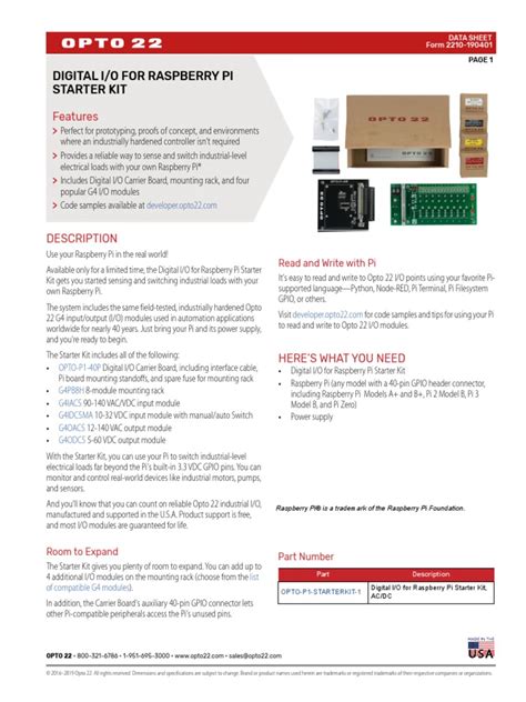 Digital Io For Raspberry Pi Starter Kit Features Pdf Raspberry Pi