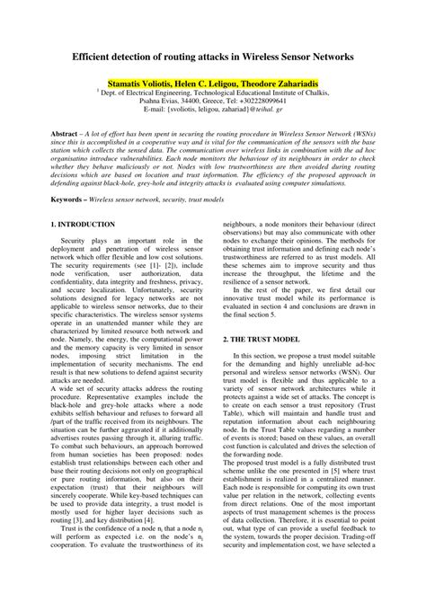 Pdf Efficient Detection Of Routing Attacks In Wireless Sensor Networks