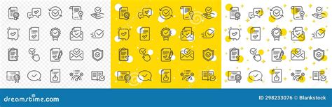 Approve Line Icons Set Of Check List Certificate And Award Medal Vector Stock Vector