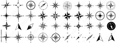 Set Collections Compass Icon Different Navigation Compass Symbol