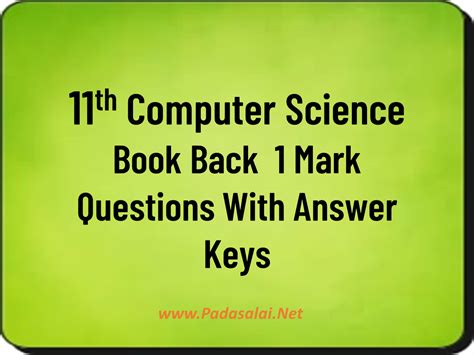11th Computer Science Book Back 1 Mark Questions With Answer Keys English Medium