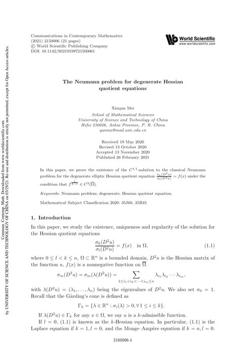 Pdf The Neumann Problem For Degenerate Hessian Quotient Equations