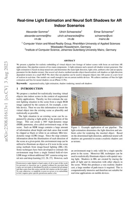 Real Time Light Estimation And Neural Soft Shadows For Ar Indoor Scenarios Deepai