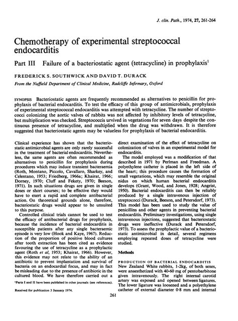 Pdf Chemotherapy Of Experimental Streptococcal Endocarditis Part Iii