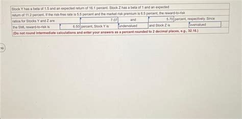 Solved Stock Y Has A Beta Of 15 And An Expected Retum Of