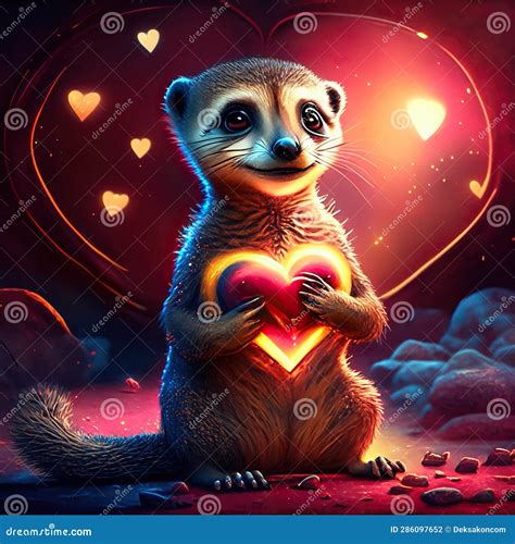 Meerkat Hugging Heart Cute Meerkat In Love With A Heart Valentine S Day Card Generative Ai