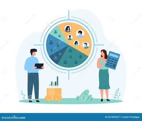 Customer Segment Analysis Of Marketing Research Tiny People Analyze Segment Of Pie Chart Stock