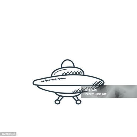 우주 및 항공기 개념에서 Ufo 아이콘 벡터 Ufo 편집 가능한 스트로크의 얇은 선 그림 웹 및 모바일 앱 로고 인쇄 미디어에 사용하기 위한 Ufo 선형 사인 과학에 대한