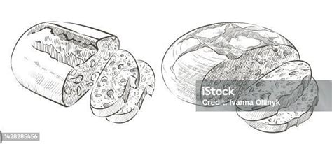 빵의 벡터 덩어리 호밀 둥근 소박한 빵 또는 전체 곡물 구운 빵 로고 아이콘 사실적인 라인 빈티지 일러스트 스케치 드로잉에 대한 스톡 벡터 아트 및 기타 이미지 Istock