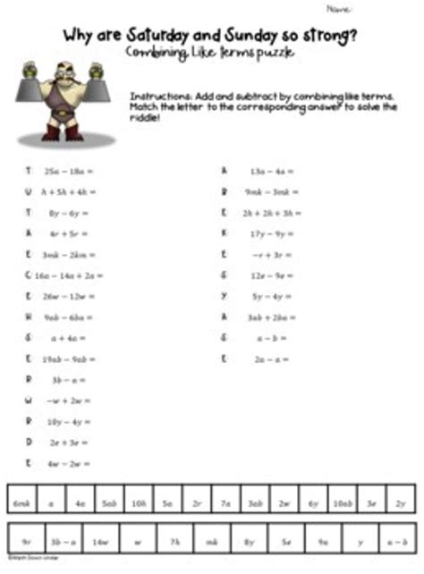 Combining Like Terms Activities Notes Puzzle Practice Pdf And Distance