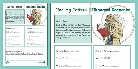 Find My Pattern Fibonacci Sequence Activity Sheet Twinkl