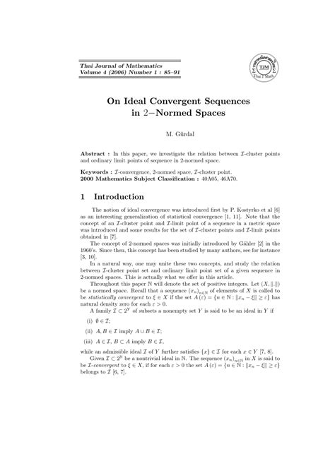 Pdf On Ideal Convergent Sequences In 2¡normed Spaces