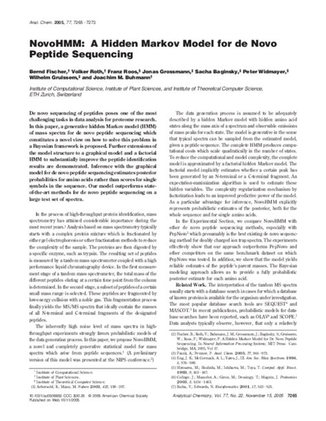 Pdf Novohmm A Hidden Markov Model For De Novo Peptide Sequencing