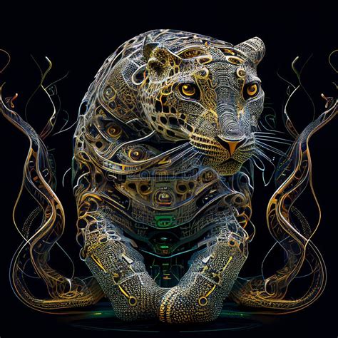 Neural Network Of A Gold Female Lion With Big Data And Artificial Intelligence Circuit Board In
