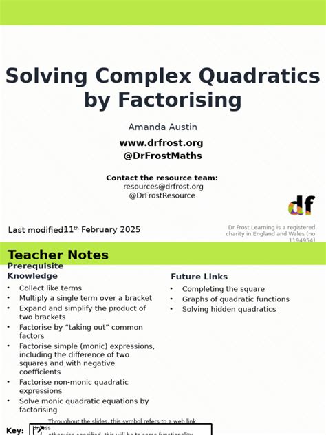 Solving Complex Quadratics By Factorising Lesson Pdf Factorization Quadratic Equation