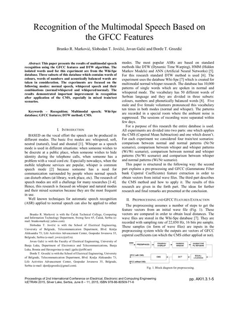 Pdf Recognition Of The Multimodal Speech Based On The Gfcc Features