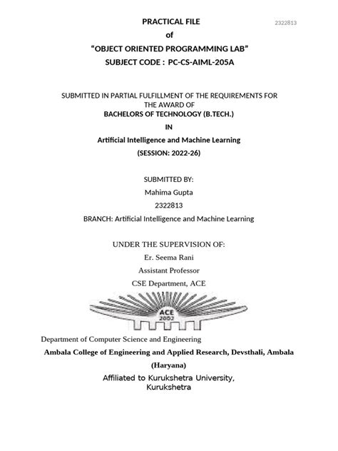 Oops Practical File 2322813 Pdf Parameter Computer Programming Namespace