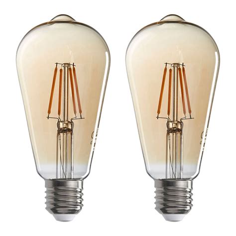Lot De 2 Ampoules Led Filament Ambrée St64 E27 4w Centrakor