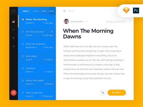 Free Email App Ui Psd And Sketch Freebiesjedi