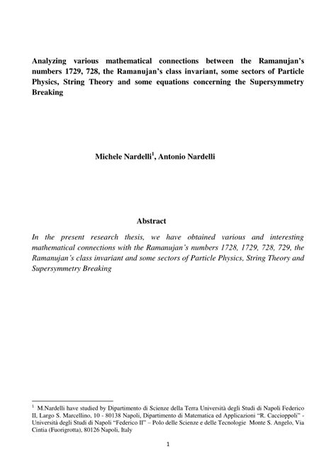 Pdf Analyzing Various Mathematical Connections Between The Ramanujans Numbers 1729 728 The