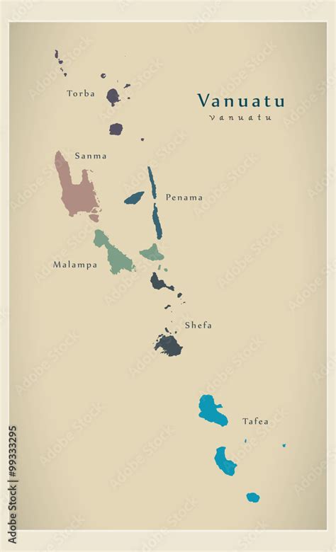 Modern Map Vanuatu Colored Provinces With Names Vu Stock Vector